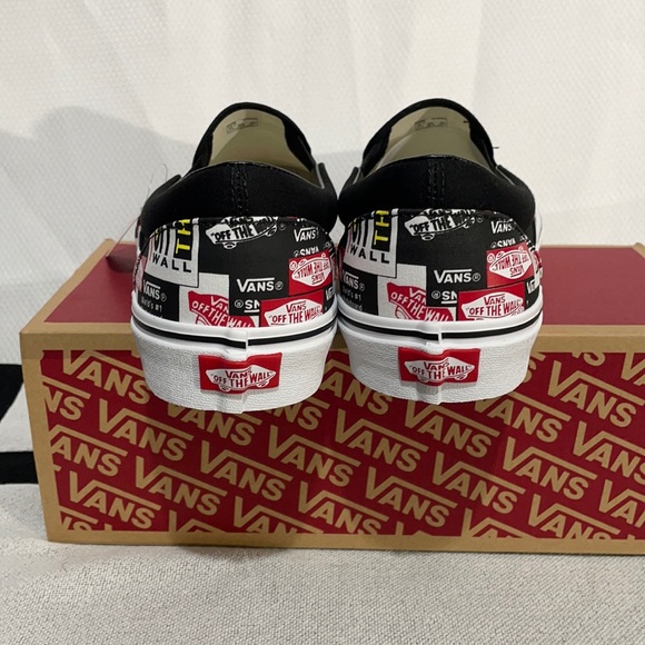 Vans | Shoes | Vans Classic Slip On Label Mix Black Red Stickers | Poshmark